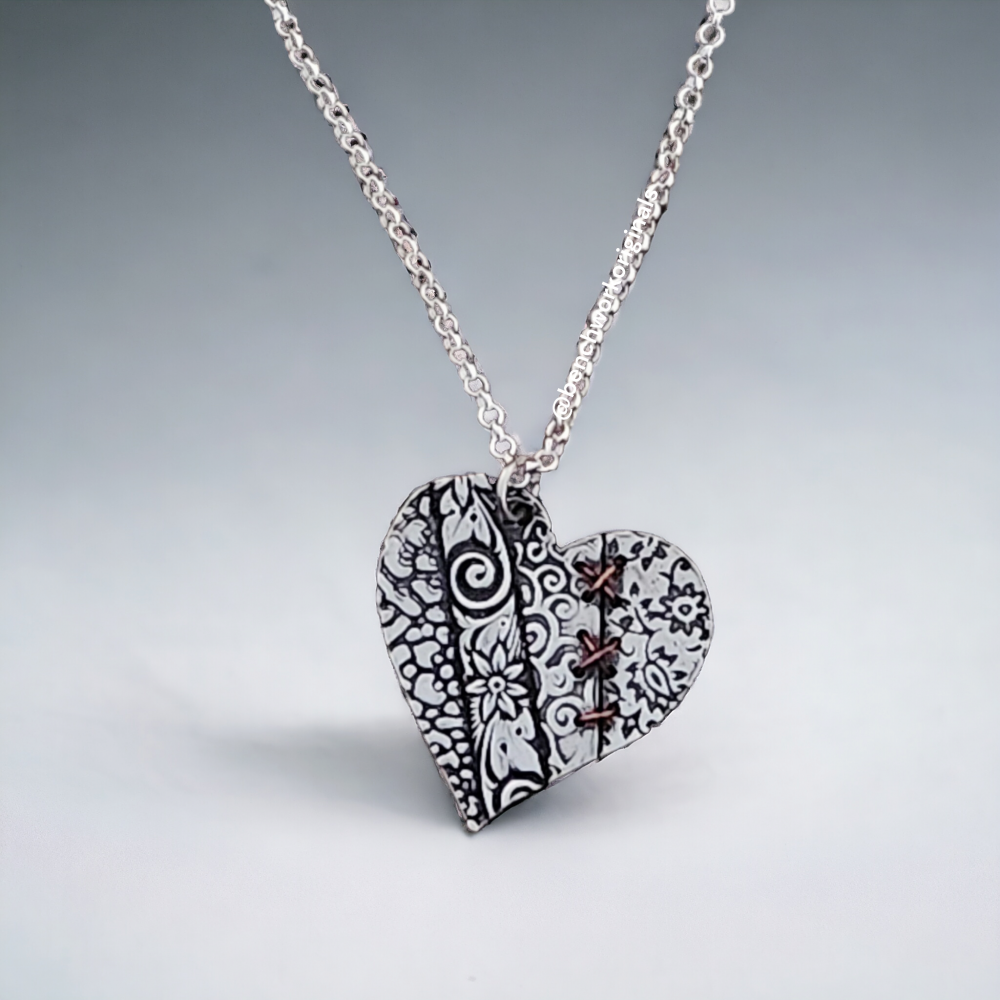 Pieced together silver textured heart pendant | Benchwork Originals